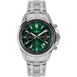 Chronograph Jacques Lemans "Liverpool", silberfarben, gr&uuml;n, Armbanduhren, Herren, Chronograph, Quarzuhr, Armbanduhr, Herrenuhr, Edelstahlarmband, analog, Tag