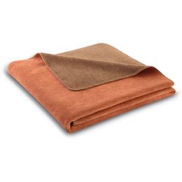 Wohndecke Biederlack "Melange", braun (rust, braun), B:150cm L:200cm, Baumwolle, Polyacryl, Polyester, Wohndecken, Wohndecke, mit geketteltem Zierstich