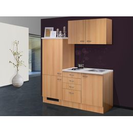 Pantryk&uuml;che Flex-Well "Nano", braun (k&uuml;che: braun, front: buche nachbildung, korpus: buche nachbildung, arbeitsplatte: rumba), B:160cm H:200cm T:60cm, Komplettk&uuml;chen-Sets, Gesamtbreite 160 cm, mit Schubkastenschrank und Kochfeld etc.