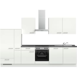 K&uuml;chenzeile Nobilia "Laser I", NEU: individuell anpassbar mit gratis Profi-Beratung", wei&szlig; (k&uuml;che: wei&szlig;, korpus: alpinwei&szlig;, arbeitsplatte: schwarzbeton nachbildung), B:330,3cm H:216,6cm T:60cm, Komplettk&uuml;chen-Sets, K&uuml;chenzeile, vormontiert, 330 cm breit, optional mit verschiedenen E‑Ger&auml;te-Sets