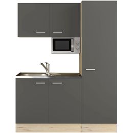 Pantryk&uuml;che Flex-Well "Morena", braun (k&uuml;che: grau, front: basaltgrau, korpus: san remo eiche, arbeitsplatte:,,), B:150cm H:200cm T:60cm, Komplettk&uuml;chen-Sets, Gesamtbreite 150 cm, mit gro&szlig;em Vorratsschrank und Mikrowelle etc.
