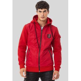Cipo & Baxx Sweatjacke CIPO & BAXX "Sweatjacken", Herren, Gr. M, rot, 70% Baumwolle, 30% Polyester, unifarben, regular fit normal, Raglan&auml;rmel, Sweatjacken Sweatjacke, mit Kapuze