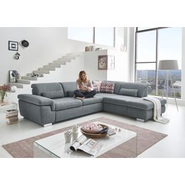 Ecksofa DIE PLANBAR "MP-IN17041 L-Form, Breite 320 cm", grau (steel), B:320cm H:85cm T:260cm, 100% Polyester, Sofas, Ecksofa, mit Sitztiefenverstellung, optional Kopfteilverstellung & Bettfunktion