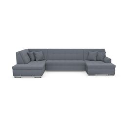 Wohnlandschaft DOMO collection "TREVISO inkl. Zierkissen, moderne Steppung, XXL: 364x201x83 cm", grau (steel), B:364cm H:83cm T:201cm, 95% Polyester, 5% Nylon, Sofas, Wohnlandschaft, wahlweise mit Bettfunktion, in vielen Bezugsarten auch in Cord U-Form