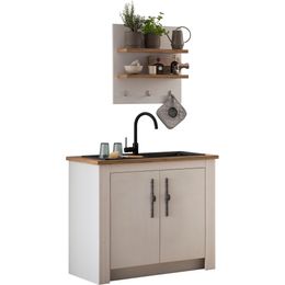 Pantryk&uuml;che OTTO HOME "KS-Westminster", wei&szlig; (k&uuml;che: wei&szlig;, korpus: pinie wei&szlig;, arbeitsplatte: eiche wotanfarben), B:96cm T:60cm, Komplettk&uuml;chen-Sets, Breite 96 cm, ohne E-Ger&auml;te