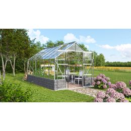Gew&auml;chshaus Vitavia "Cassandra 11500", silber (silberfarben), B:257cm H:248,9cm T:447,5cm, Gew&auml;chsh&auml;user, Alu-Profile, Trockenmauersteine, 3 mm Sicherheitsglas