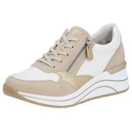 Keilsneaker Remonte, Damen, Gr. 45, beige (beige, kombiniert), Lederimitat, Schuhe Sneaker, Freizeitschuh, Halbschuh, Schn&uuml;rschuh, vegane Verarbeitung
