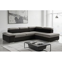 Sit & More Ecksofa SIT & MORE "Valantine L-Form, B: 272 cm", schwarz (schwarz, grau), B:272cm H:73cm T:226cm, 100% Polyester;Luxus-Kunstleder/Struktur (88% Polyester, 12% Polyamid), Sofas, Ecksofa, mit Arm- & Kopfteilverstellung, optional mit Bettfunktion