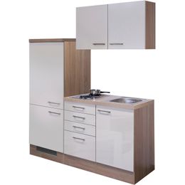 Pantryk&uuml;che Flex-Well "Nepal", beige (k&uuml;che: natur, front: kaschmir glanz, korpus: sonoma eiche, arbeitsplatte: sonoma eiche), B:160cm H:200cm T:60cm, Komplettk&uuml;chen-Sets, Gesamtbreite 160 cm, mit Schubkastenschrank und Kochfeld etc.