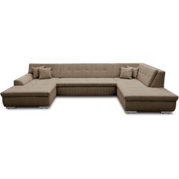Wohnlandschaft DOMO collection "TREVISO inkl. Zierkissen, moderne Steppung, XXL: 364x201x83 cm", braun (schlamm), B:364cm H:83cm T:201cm, 100% Polyester;Microfaser-Primabelle (100% Polyester) / Struktur (90% Polyester; 10% Polyacryl), Sofas, Wohnlandschaft, wahlweise mit Bettfunktion, in vielen Bezugsarten auch in Cord U-Form