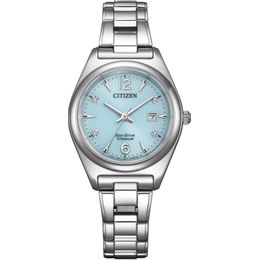 Solaruhr Citizen, silber (titansilberfarben, hellblau), Armbanduhren, Damen, Armbanduhr, Damenuhr, Titan, Datum, Saphirglas