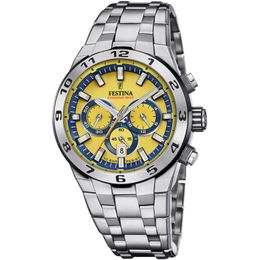Chronograph Festina "Chrono Bike 2024", silber (silberfarben, gelb), Armbanduhren, Herren, Chronograph, Armbanduhr, Quarzuhr, Herrenuhr, Stoppfunktion, Edelstahlarmband