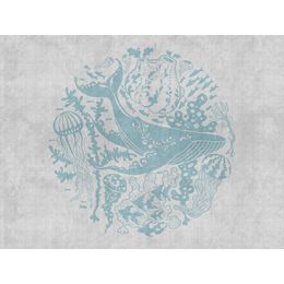 Livingwalls Kindertapete LIVING WALLS "The Wall", blau (blau grau), B:4m L:3m, Vinyl, Vlies, Tapeten, Fototapete Unterwasser Tapete Fische Tapeten Kinderzimmer Design Optik