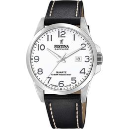 Quarzuhr Festina "Swiss Made", schwarz (schwarz, wei&szlig;), Armbanduhren, Herren, Quarzuhr, Armbanduhr, Herrenuhr, Damenuhr, Swiss Made, Lederarmband, Datum