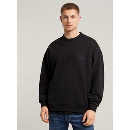 G-Star Raw Longpullover G-STAR "Chenille G-Script Loose Sweatshirt", Herren, Gr. L, dk schwarz, Obermaterial: 100% Baumwolle, Pullover Longpullover