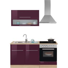 Pantryk&uuml;che KOCHSTATION "KS-Eton", lila (k&uuml;che: lila, korpus: eichefarben, arbeitsplatte: eichefarben), B:160cm T:60cm, Komplettk&uuml;chen-Sets, ohne E-Ger&auml;te, Breite 160 cm