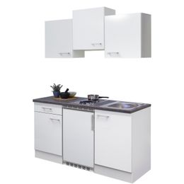 Pantryk&uuml;che Flex-Well "Lucca", wei&szlig; (k&uuml;che: wei&szlig;, front: wei&szlig; matt, korpus: wei&szlig;, arbeitsplatte: caledonia), B:150,5cm H:226cm T:60cm, Komplettk&uuml;chen-Sets, Breite 150,5 cm, mit Unterbau-K&uuml;hlschrank, Kochfeld und Sp&uuml;le