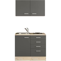 Pantryk&uuml;che Flex-Well "Morena", braun (k&uuml;che: grau, front: basaltgrau, korpus: san remo eiche, arbeitsplatte: san remo eiche), B:100cm H:200cm T:60cm, Komplettk&uuml;chen-Sets, Gesamtbreite 100 cm, mit Kochfeld und Sp&uuml;le, viele Farbenvarianten