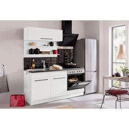Pantryk&uuml;che KOCHSTATION "KS-Tulsa", wei&szlig; (k&uuml;che: wei&szlig;, korpus: wei&szlig;, arbeitsplatte: anthrazit), B:160cm T:60cm, Komplettk&uuml;chen-Sets, Breite 160 cm, schwarze Metallgriffe, hochwertige MDF Fronten