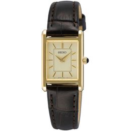 Quarzuhr Seiko, braun (dunkelbraun, champagnerfarben), Armbanduhren, Damen, Quarzuhr, Armbanduhr, Damenuhr, Lederarmband, analog, Saphirglas