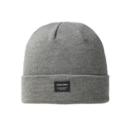 Jack & Jones Strickm&uuml;tze JACK & JONES "JACDNA BEANIE NOOS", Herren, grau (grau melange), Strick, Kunstfaser, unifarben, M&uuml;tzen Strickm&uuml;tze, Kunstfaser, Rippenstrick
