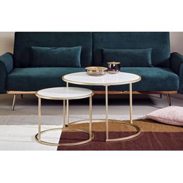 Couchtisch Jahnke, wei&szlig; (gold, marmor wei&szlig;, gold, look, marmor, optik), B/H/T: 73,4cm x 50cm x 73,4cm, Tische, Couchtisch