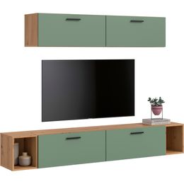Wohnwand Home Affaire "ENESTE, 6-teilig, in verschiedenen Farben, individuell kombinierbar", artisan eiche nachbildung, smoke gr&uuml;n, B:202cm H:34cm T:184cm, Spanplatte, Kastenm&ouml;bel-Sets, Wohnwand, Stauraumelement, Kombination, Wohnkombination, Schrankwand, Lowboard
