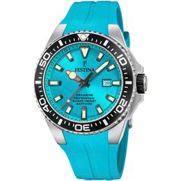 Taucheruhr Festina "Diver Collection", blau (hellblau), Armbanduhren, Herren, Armbanduhr, Quarzuhr, Herrenuhr, bis 20bar wasserdicht, Silikonarmband