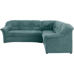 Ecksofa DOMO collection "SARAFINA 240x190 cm, auch mit Federkern f&uuml;r mehr Sitzkomfort", blau (petrol), B:240cm H:83cm T:190cm, Microfaser PRIMABELLE (100% Polyester) / Struktur (90% Polyester; 10% Polyacryl);Luxus-Microfaser (92% Polyester, 8% Nylon);Microfaser PRIMABELLE (100% Polyester), Sofas, Ecksofa, whlw. mit Bettfunktion, elegantes Design, L-Form, Topseller