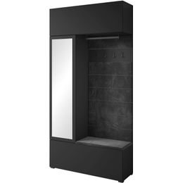 Garderoben-Set Home Affaire "TEJO", schwarz (schwarz matt, schwarz matt), B:115cm H:231,9cm T:37,5cm, Holzwerkstoff, Kastenm&ouml;bel-Sets, Spiegel Schrank Element flexibel links/rechts einsetzbar
