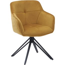 Armlehnstuhl Stolkom "Emma", gold (gold, schwarz, schwarz, gold), B:59cm H:82cm T:62cm, Polyester, St&uuml;hle, Armlehnstuhl, 180 grad drehbar mit Auto-Return
