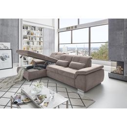 Ecksofa DIE PLANBAR "MP-IN16037 L-Form mit Federkern-Polsterung", lila (flieder), B:289cm H:85cm T:195cm, 100% Polyester, Sofas, Ecksofa, mit Sitztiefenverstellung & Zierkissen