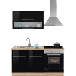 Pantryk&uuml;che KOCHSTATION "KS-Eton", schwarz (k&uuml;che: schwarz, korpus: eichefarben, arbeitsplatte: eichefarben), B:160cm T:60cm, Komplettk&uuml;chen-Sets, ohne E-Ger&auml;te, Breite 160 cm