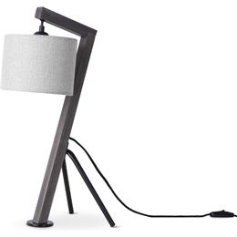 Paco Home Tischleuchte "GALLOW", schwarz (anthrazit, grau), 1, &Oslash; 16cm H: 49cm, Leuchten, Modern Wohnzimmer Dreibein Holz Metall Vintage E27, Tischleuchte