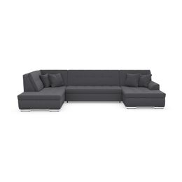 Wohnlandschaft DOMO collection "TREVISO inkl. Zierkissen, moderne Steppung, XXL: 364x201x83 cm", grau, B:364cm H:83cm T:201cm, 100% Polyester, Sofas, Wohnlandschaft, wahlweise mit Bettfunktion, in vielen Bezugsarten auch in Cord U-Form