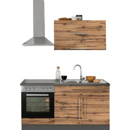 Pantryk&uuml;che KOCHSTATION "KS-Samos", braun (k&uuml;che: natur, front: wotaneiche, korpus: grafitgrau, arbeitsplatte: anthrazit), B:160cm H:200cm T:60cm, Komplettk&uuml;chen-Sets, Breite 160 cm, wahlweise mit E-Ger&auml;ten und Glaskeramikkochfeld