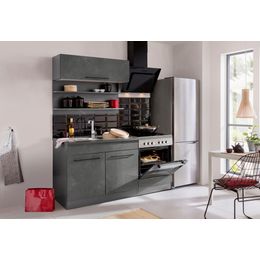 Pantryk&uuml;che KOCHSTATION "KS-Tulsa", bunt (k&uuml;che: grau, korpus: grafit, arbeitsplatte: anthrazit), B:160cm T:60cm, Komplettk&uuml;chen-Sets, Breite 160 cm, schwarze Metallgriffe, hochwertige MDF Fronten
