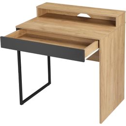 Schreibtisch OTTO HOME "Moid, Computertisch in modernem Design", braun (eiche natur, schwarz graphit, schwarz, eiche natur), B:80cm H:85cm T:54cm, Tische, Schreibtisch, Breite 80 cm, mit Schublade, Kabeldurchlass & Metallkufe