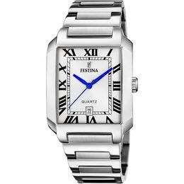 Quarzuhr Festina "On The Square", silber (silberfarben), Armbanduhren, Damen, Quarzuhr, Armbanduhr, Herrenuhr, Damenuhr, Edelstahlarmband, Datum