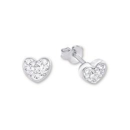 Paar Ohrstecker Amor "Herzen", silber (silberfarben, kristallwei&szlig;, kristallwei&szlig;), Ohrringe, Damen, Silber 925 (Sterlingsilber), mit Kristallstein