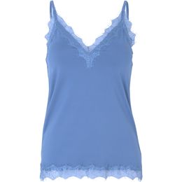 Spaghettitop rosemunde "Billie Strap Top", Damen, Gr. 38, blau (himmelblau), Obermaterial: 90% Polyester, 10% Elasthan, normal h&uuml;ftlang, V-Ausschnitt, Tops, Vintage-Spitzenbesatz an Ausschnitt und Saum, feminin