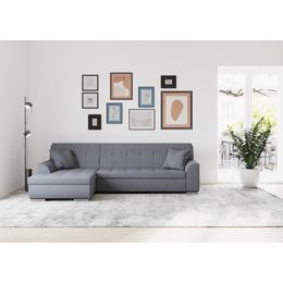 Ecksofa DOMO collection "TREVISO viele Bez&uuml;ge, auch in Cord, L-Form, 267x80x83 cm", grau (steel), B:267cm H:83cm T:178cm, 95% Polyester, 5% Nylon, Sofas, Ecksofa, wahlw. mit Bettfunktion, inkl. Zierkissen, Unser Dauertiefpreis