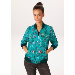 Blouson Aniston CASUAL, Damen, Gr. 38, gr&uuml;n, schwarz, rot, bordeaux, wollwei&szlig;, blau, lila, braun, beige, Cr&ecirc;pe, Obermaterial: 100% Polyester. Futter: 100% Polyester, bedruckt, gebl&uuml;mt, figurumspielend h&uuml;ftlang, Rippb&uuml;ndchen, Jacken Blouson, mir farbharmonischen Blumen bedruckt, Topseller