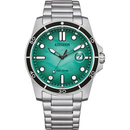 Solaruhr Citizen, silber (silberfarben, gr&uuml;n), Armbanduhren, Herren, Armbanduhr, Herrenuhr, Edelstahlarmband, bis 10 bar wasserdicht, Datum