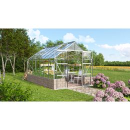 Gew&auml;chshaus Vitavia "Cassandra 11500", silber (silberfarben), B:257cm H:248,9cm T:447,5cm, Gew&auml;chsh&auml;user, Alu-Profile, Trockenmauersteine, 3 mm Sicherheitsglas