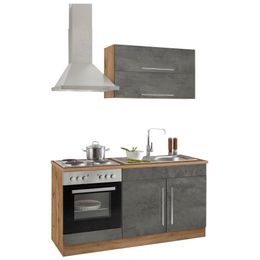 Pantryk&uuml;che KOCHSTATION "KS-Samos", grau (k&uuml;che: grau, front: beton oxid, korpus: wotaneichefarben, arbeitsplatte: wotaneichefarben), B:160cm H:200cm T:60cm, Komplettk&uuml;chen-Sets, Breite 160 cm, wahlweise mit E-Ger&auml;ten und Glaskeramikkochfeld