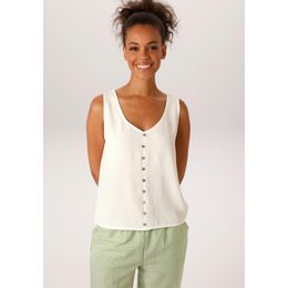 Blusentop Aniston CASUAL, Damen, Gr. 34, wollwei&szlig;, Web, Obermaterial: 100% Polyester, Leinenoptik, unifarben, l&auml;ssig geschnitten h&uuml;ftlang, V-Ausschnitt, Blusen Blusentop, in Leinen-Optik