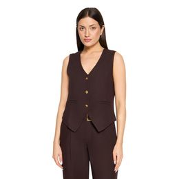 Strickweste Cartoon "Damen mit Kn&ouml;pfen", Damen, Gr. 34, dunkelbraun, Obermaterial: 55% Leinen, 45% Viskose, figurbetont, V-Ausschnitt, Westen Strickweste