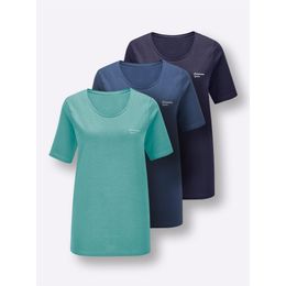 Fledermausshirt Catamaran "Dreierpack Shirts", Damen, Gr. 36/38, salbei, jeansblau, marine, 95% Baumwolle, 5% Elasthan, gemustert, gestreift, unifarben, Rundhals, Shirts Fledermausshirt