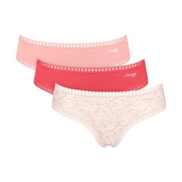 Hipster Sloggi "GO Crush Hipster C3P", Damen, Gr. L, rot, light combination, Single Jersey, Obermaterial: 95% Baumwolle, 5% Elasthan, k&ouml;rpernah, Unterhosen, mit Spitzendetails